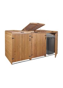 XL 3er-/6er-Mülltonnenverkleidung MCW-H74, Mülltonnenbox, erweiterbar 120x75x96 Holz FSC-zertifiziert ~ braun