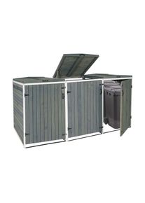 XL 3er-/6er-Mülltonnenverkleidung MCW-H74, Mülltonnenbox, erweiterbar 120x75x96 Holz FSC-zertifiziert ~ grau-weiß