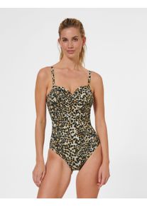 Madeleine Mode MADELEINE Badeanzug mit Leopardenprint und Raffung Damen schwarz/multicolor / schwarz dunkelbraun Gemustert