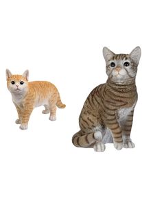 Dehner Dekofigur Katze stehend, ca. 40 x 16 x 29 cm, Polyresin, rotbraun & Dekofigur Katze getigert, ca. 31 x 25 x 17 cm, Polyresin, grau