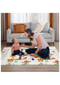 BABY VIVO Spielmatte / Spielteppich für Kinder doppelseitig mit Tieren 200 x 180 cm - Zoo