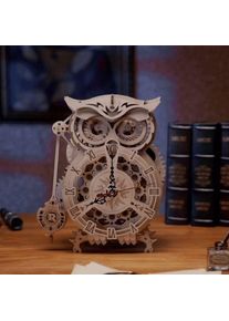 Robotime Holzpuzzle Eule Uhr mit Pendel | 161 Teile | Eulen Puzzle aus Holz | Owl Clock LK503