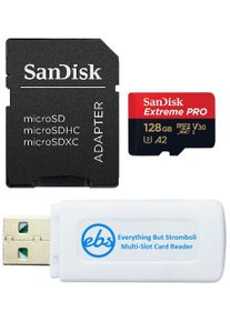 SanDisk Micro SDXC 128 GB Extreme Speicherkarte funktioniert mit DJI Drone Series Mavic 3 Pro (DJI RC) (SDSQXCD-128G-GN6MA) U3 V30 A2 4K UHD UHS-I Bundle mit (1) Everything But Stromboli MicroSD Karte R) Eader