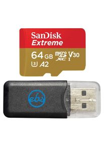 SanDisk 64 GB Micro SDXC Speicherkarte Extreme funktioniert mit DJI Drone Series Mavic 3 Classic (SDSQXAH-064G-GN6MN) V30 A2 4K UHD UHS-I Bundle mit (1) Alles außer Stromboli MicroSD Kartenleser