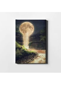 DesFoli Vollmond Wasserfall Nacht Fantasy Leinwand LH0296 Größe 50 cm x 70 cm