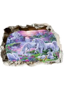 Wandtattoo Pegasus Castle Fantasy Fairy Horse 3d Smashed Wall View Sticker Poster Art HOME DECOR 60x90CM