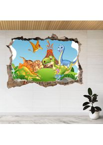Generic 3D lebendige Wandtattoos Cartoon Glückliche Dinosaurier Im Dschungel 3d Zertrümmerte Ansicht Wandaufkleber Poster Aufkleber A975
