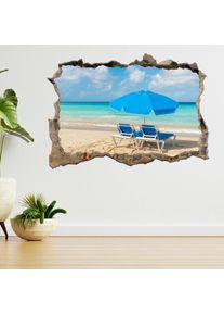 Generic 3D lebendige Wandtattoos Sunbeds & Umbrella On Sandy Beach 3d Smashed View Wall Sticker Poster Decal A588