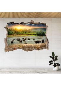 Generic 3D lebendige Wandtattoos Elefantenherde Beim Baden, Fluss 3D Zertrümmerte Ansicht Wandaufkleber Poster Aufkleber A882