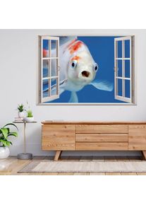Generic 3D lebendige Wandtattoos Ein Fisch Mit Offenem Mund Und Großen Augen 3D-Fensteransicht Wandaufkleber Poster Aufkleber A983