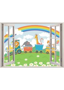 Generic 3D lebendige Wandtattoos Regenbogentiere Kinderzimmer Spielen Zoo Zug 3D Aufkleber Wandaufkleber Poster Vinyl