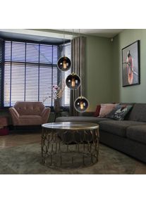 Qazqa Hängelampe Wohnzimmer, Art Deco, modern, drei schwarze Glaskugeln zusammen, Sitzecke, Beistelltisch