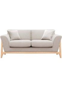 Miliboo Skandinavisches Sofa aus beigem Stoff mit Samteffekt und Eschenholz 2-Sitzer ASAKO