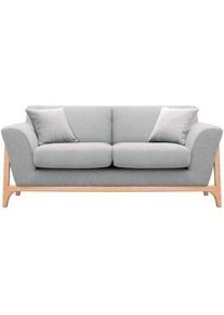 Miliboo Skandinavisches Sofa aus hellgrauem Stoff mit Samteffekt und Eschenholz 2-Sitzer ASAKO