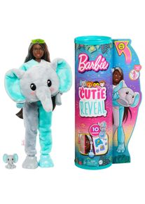 Barbie-Puppen und Accessoires, Cutie Reveal Puppe im Elefanten-Plüschkostüm und 10 Überraschungen, einschließlich Farbwechseleffekt, Dschungel-Reihe, HKP98