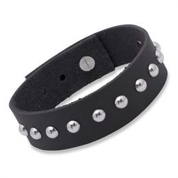 UNIQUE Lederarmband schwarz Edelstahlnieten 18-22cm