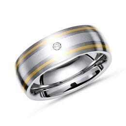 UNIQUE Ring Titan mit Gold und Silber Einlage + Diamant
