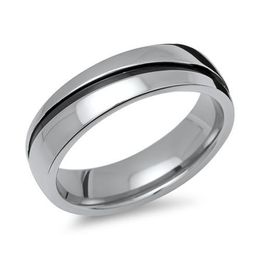UNIQUE Ring aus Edelstahl poliert schwarze Rille 6mm