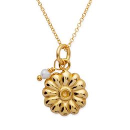 UNIQUE Vergoldete Silberkette Blumenanhänger und Perle