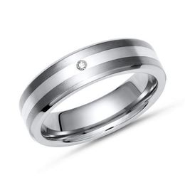 UNIQUE Moderner Ring Titan Diamant & Einlage Silber