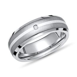 UNIQUE Moderner Ring Titan mit Einlage Silber & Diamant