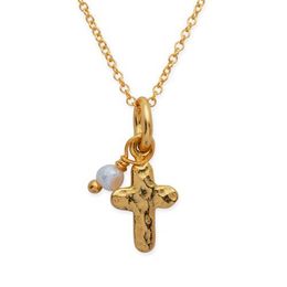 UNIQUE 925 Silberkette vergoldet Kreuzanhänger Perle