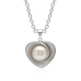 UNIQUE Silberkette mit Herz-Anhänger Perle Silber