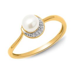 UNIQUE 585er Gelbgold-Ring Perle 3 Diamanten 0,014 ct.