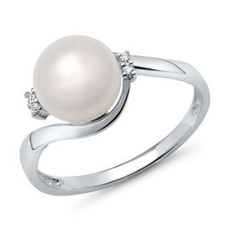 UNIQUE 585er Weißgold-Ring Perle 4 Diamanten 0,028 ct.