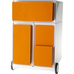 PAPERFLOW Rollcontainer easyBox®, 1 Schublade, 1 Hängeregistraturschub, 2 CD-Schübe, weiß / orange