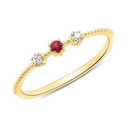 UNIQUE 14K Gold Ring mit Diamanten und Rubin