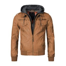 INDICODE Jeans Kunstlederjacke 'Aaron' Herren Gr&ouml;&szlig;e XL braun / dunkelgrau