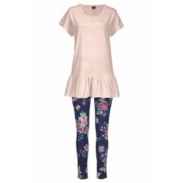 Große Größen: s.Oliver RED LABEL Bodywear Pyjama mit Shirt mit Volant und Legging, marine-rosé, Gr.56/58