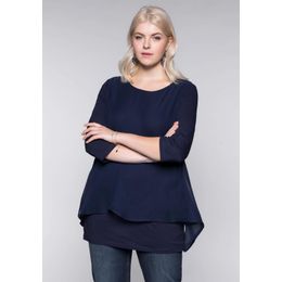 sheego Große Größen: Blusenshirt in leichter A-Linie mit Zipfelsaum, marine, Gr.48/50