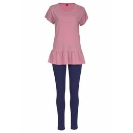 Große Größen: s.Oliver RED LABEL Bodywear Pyjama mit Shirt mit Volant und Legging, mauve-nachtblau, Gr.48/50