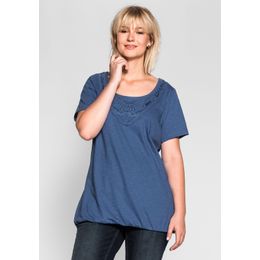 sheego Große Größen: T-Shirt mit Spitze, rauchblau, Gr.40/42