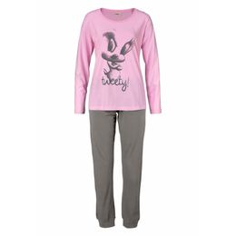 Große Größen: Tweety Pyjama mit großem Tweety-Druck, rosa bedruckt, Gr.52/54