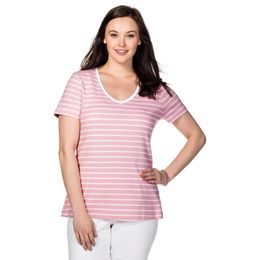 sheego Große Größen: T-Shirt mit V-Ausschnitt, rosé-weiß, Gr.52/54