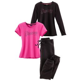 Vivance Dreams Große Größen: Pyjama, schwarz+pink, Gr.48/50