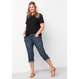 sheego Große Größen: Caprijeans mit Used-Effekten, dark blue Denim, Gr.42