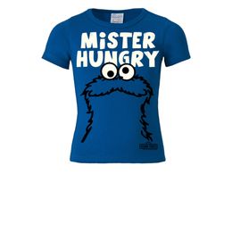 logoshirt T-Shirt 'Kr&uuml;melmonster - Mister Hungry' Jungen Gr&ouml;&szlig;e 122/134 blau / wei&szlig;