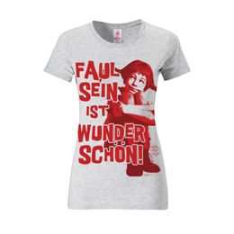 logoshirt T-Shirt mit 'Faul sein ist wundersch&ouml;n'-Print Damen Gr&ouml;&szlig;e XS hellgrau / rot