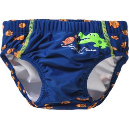 Playshoes Badehose 'Krokodil' Jungen Gr&ouml;&szlig;e 74/80 dunkelblau / apfel / orange / wei&szlig;