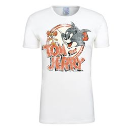 logoshirt T-Shirt Tom & Jerry - Logo Herren Gr&ouml;&szlig;e M wei&szlig;