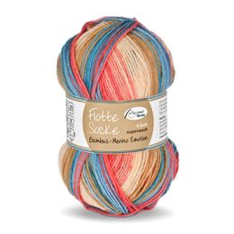 Sockenwolle Flotte Socke Bambus Merino Emotion 6 von Rellana Garne, Orange/Beige/Blau/Rot, aus Schurwolle