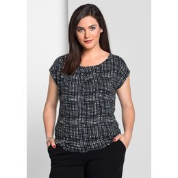 sheego Große Größen: Shirt mit Alloverdruck und überschnittenem Arm, schwarz-weiß, Gr.48/50