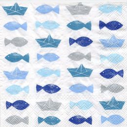 buttinette Papierservietten "Fische/Boote", 33 x 33 cm, 20 Stück