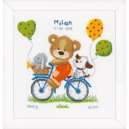 Verachtert Stickbild "Bärchen auf Fahrrad", 27 x 29 cm