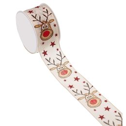 buttinette Stoffband "Rentier", creme-rot, 40 mm, 5 m