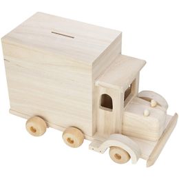 buttinette Spardose "Lastwagen" aus Holz, 25 x 14 x 15 cm